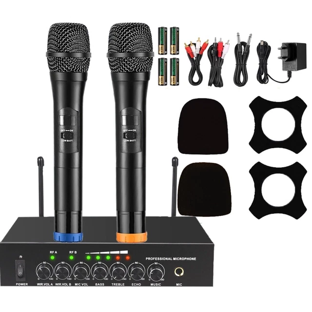 PROFESSIONAL WIRELESS MICROPHONE Mic System UHF 2 Channel Dual Handheld Karaoke EUR 75,99 ...