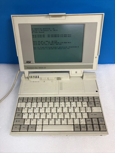 ~ VINTAGE AST Premium Exec 386SX/25 Laptop Computer With AC (Bad ...