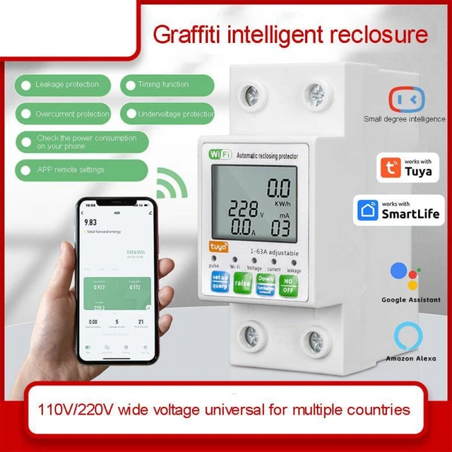 TUYA WIFI SMART Meter Power Monitor Smart Circuit Breaker Over Under ...