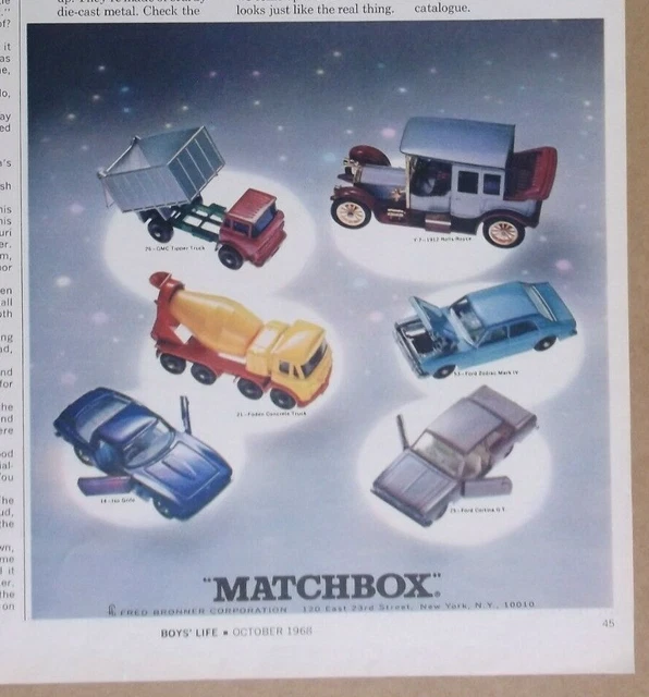1968 MATCHBOX CAR Magazine AD~GMC TIPPER TRUCK~Rolls Royce~ISO GRIFO ...