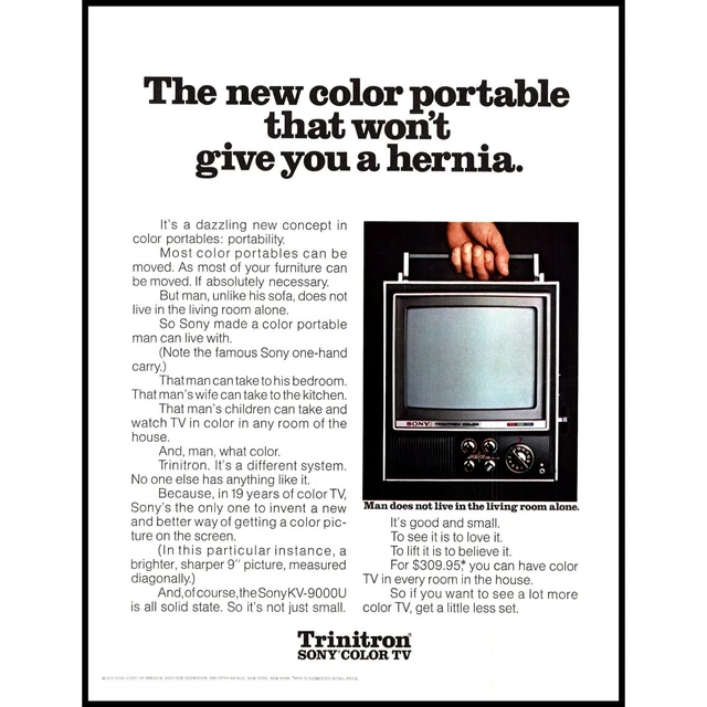 SONY TRINITRON PORTABLE Television KV-5100-year 1977 No Power Cord. £31 ...