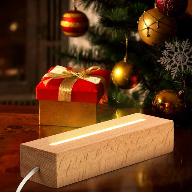 SOLID WOOD LED Light Base Rectangular Acrylic Art Display Stand Lamp ...