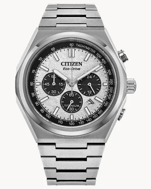 CITIZEN ZENSHIN CHRONO Eco-Drive Silver Tone Dial Mens Titanium Watch ...