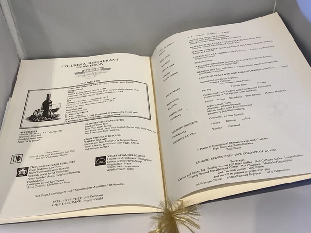 CUNARD QUEEN ELIZABETH 2 QE2 Columbia Restaurant Menu - 26 July 1990 ...