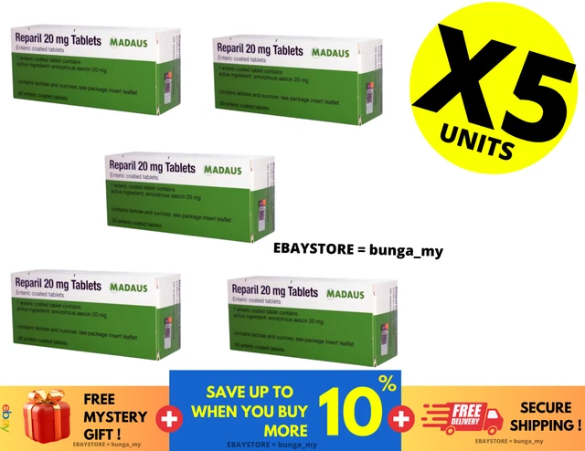 REPARIL 20MG TABLETS 50's FOR REDUCES SWELLING & INFLAMMATION - X 5 EUR ...