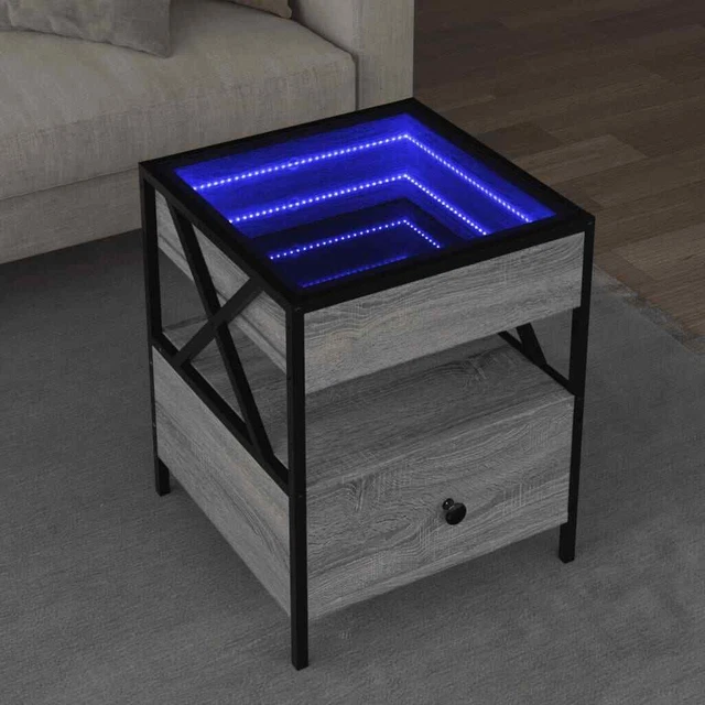 TABLE BASSE AVEC LED Infinity sonoma gris 40x40x51 cm EUR 205,17 ...