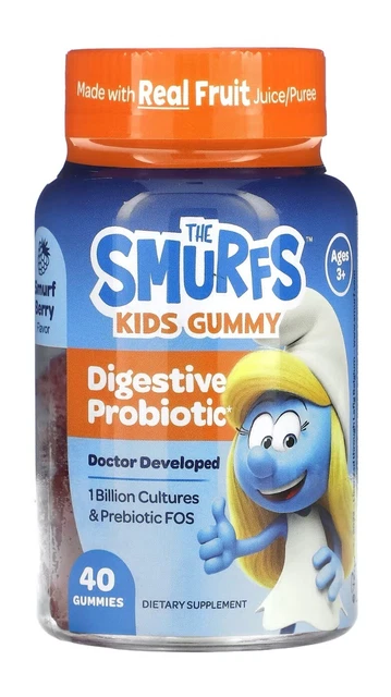THE SMURFS, KIDS Gummy,Digestive Probiotic,Ages 3+, Smurf Berry,40 ...