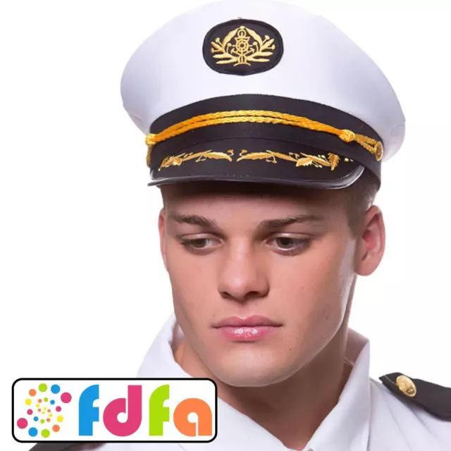 Wicked White Captain Hat Naval Seaman Adults Mens Fancy Dress £9 69