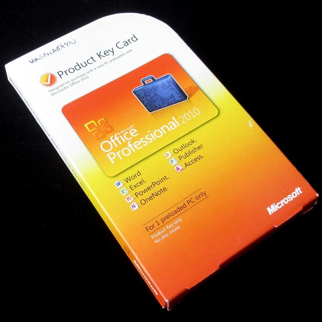 MICROSOFT OFFICE 2010 Professional, Full UK Retail Product Key Card ...