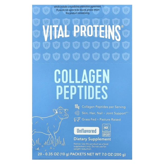 VITAL PROTEINS, COLLAGEN Peptides, Unflavored, 20 Packets, 0.35 oz (10 ...