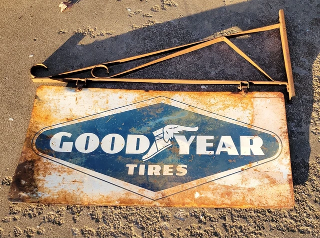 VINTAGE FARM FRESH Good Year Tire Sign With Original Hanging Bracket ...