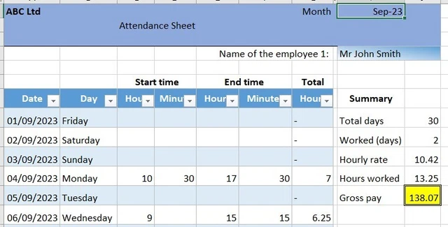 EMPLOYEE ATTENDANCE SHEET template in Excel format Reusable (up to 5 ...