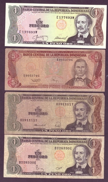 DOMINICAN REPUBLIC - Selection of 4 different banknotes. See scans for ...