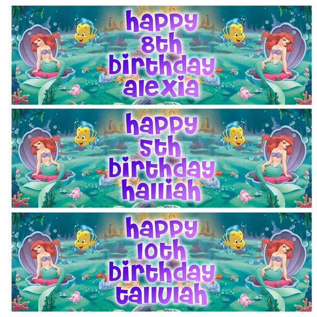 LITTLE MERMAID PERSONALISED Birthday Banners - Disney Ariel Birthday ...