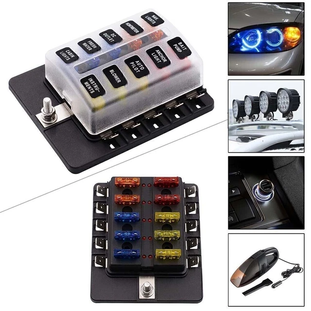 10 WAY CIRCUIT Standard ATO ATC Blade Fuse Box Block Holder Spade ...