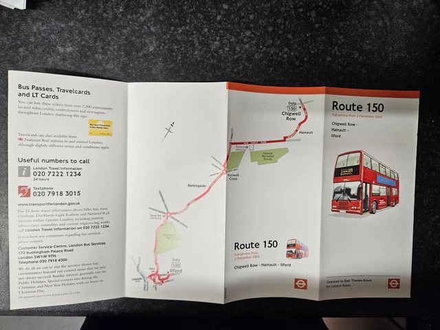 LONDON TRANSPORT TIMETABLE Bus Leaflet East Thames Buses AZX1.28 £3.50 ...
