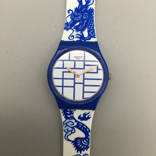 SWATCH YEAR OF the Dragon Watch Women 34mm White Blue Swiss Made New ...