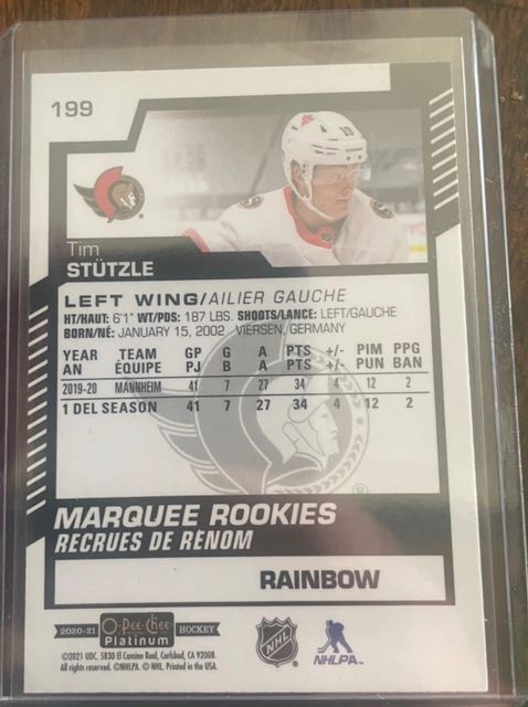 TIM STUTZLE ROOKIE Card RAINBOW VARIANT 2020-21 OPC Platinum Marquee ...