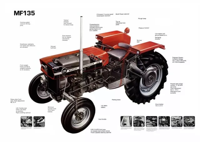 VINTAGE MASSEY FERGUSON Tractor 135 CUTAWAY SALES BROCHURE/POSTER ...