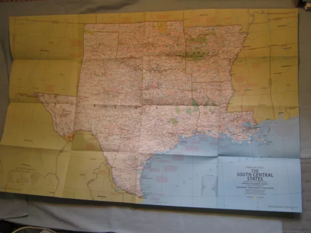 VINTAGE THE SOUTH CENTRAL STATES MAP AR OK LA TX National Geographic ...