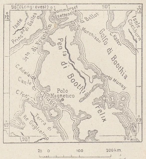 F3199 CANADA, BOOTHIA Felix, 1907 Carte Géographique D'Époque, Vintage ...