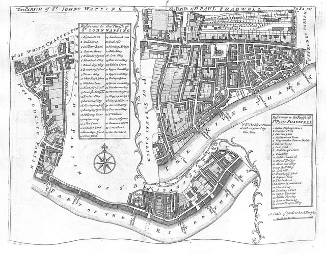 ANTIQUE MAPS, BLOME, Parishes of St Johns Wapping / St Paul Shadwell £ ...