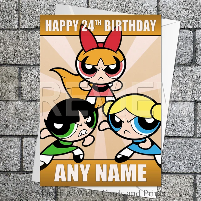 POWERPUFF GIRLS BIRTHDAY card. 5x7 inches. Personalised card, plus ...
