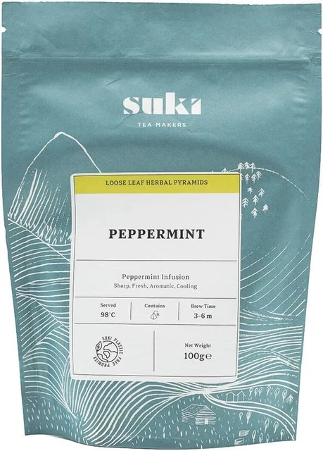 SUKI TEA PEPPERMINT Tea - Pack of 50 Pyramid Tea Bags - 100 percent ...