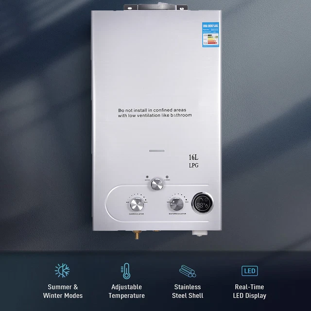 INSTANT GAS HOT Water Heater Tankless Gas Boiler 16L LPG Propane Shower ...