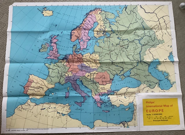 PHILIP’S INTERNATIONAL MAP Of Europe * 1985, Principal Railways. £3.50 ...