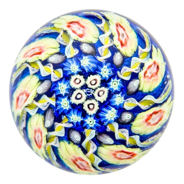 VASART GLASS PAPERWEIGHT Large Millefiori Weight On Blue Ground £17.99 ...