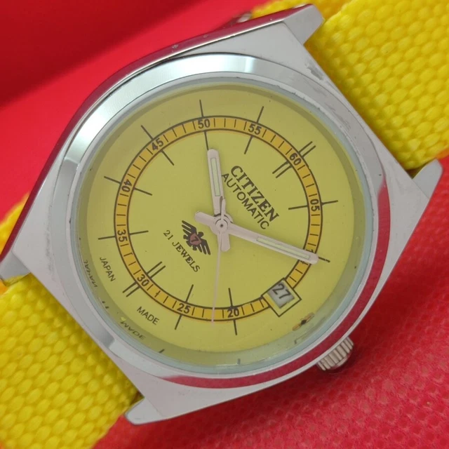 JAPAN MENS YELLOW DIAL REFURBISHED CITIZEN AUTOMATIC 8200 WATCH a420902 ...