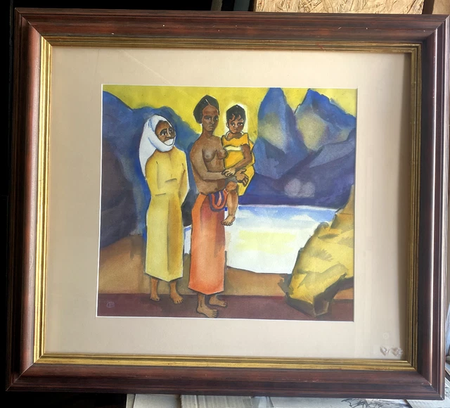 AQUARELL PERSONEN FIGUREN Am Wasser Berge Monogramm °Kind Familie ...