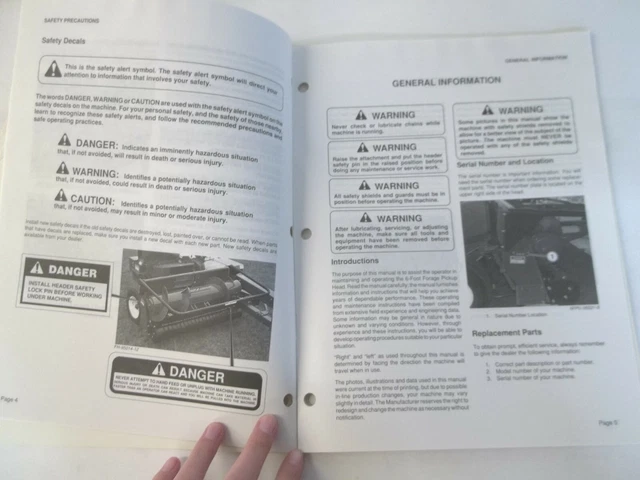 CASE IH MODEL 8725 6' Forage Pickup Head Operator's Manual Rac 9-26770 ...