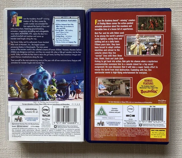 DISNEY PIXAR MONSTERS Inc The Incredibles VHS Tapes £4.99 - PicClick UK