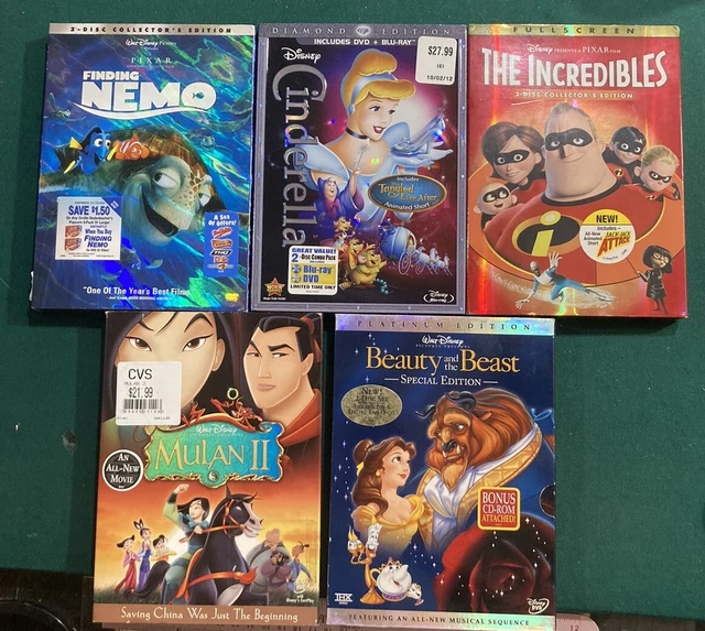 5 DISNEY KIDS LIKE NEW DVDs,Cinderella,INCREDIBLES,Find Nemo,MULAN 2 ...