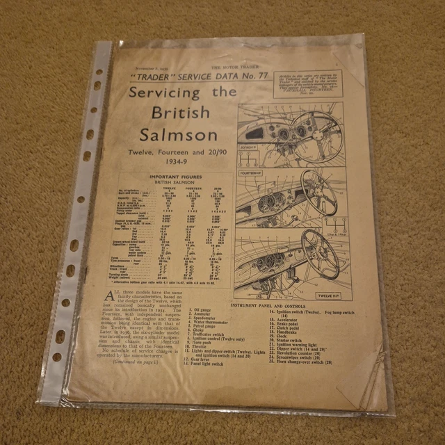 MOTOR TRADER SERVICE Data Sheet - British salmson £3.84 - PicClick UK