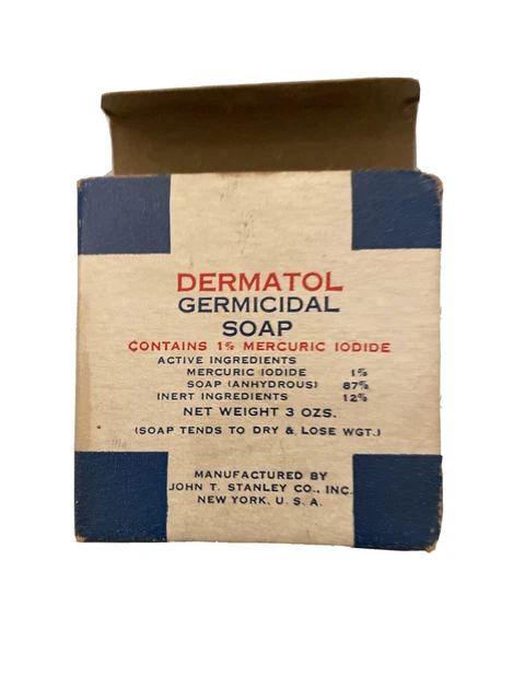 VINTAGE DERMATOL GERMICIDAL Soap original Box & Soap John T Stanley New ...