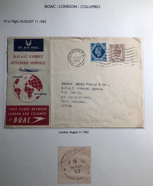 1952 LONDON ENGLAND First Flight Cover FFC To Colombo Ceylon BOAC ...