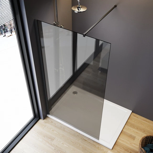 BLACK WALK IN Shower Enclosure Wet Room Screen 8mm Easy Clean Glass ...