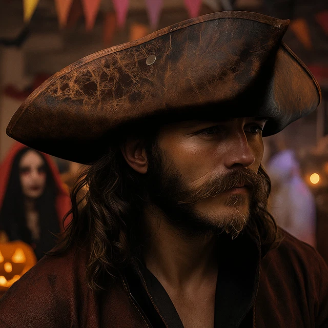 PU LEATHER HALLOWEEN Pirate Hat Triangular Masquerade Party Cosplay Hat ...