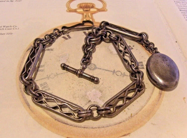 1820S GEORGIAN POCKET Watch Chain Huge Steel Fancy Albert With T Bar ...