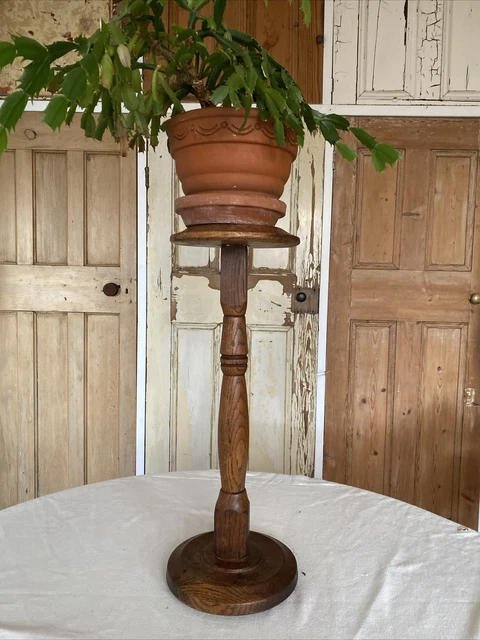 VINTAGE OAK SOLID Wood Torchere Jardiniere Plant Stand Display Stand ...