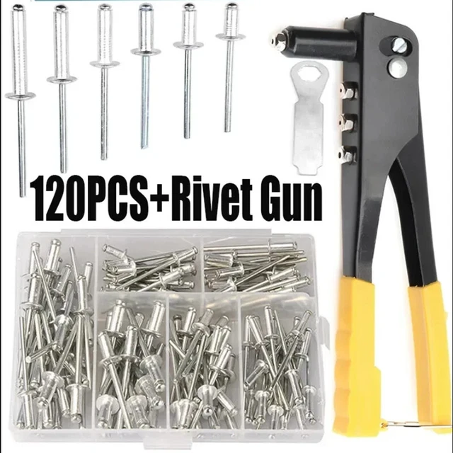 HEAVY DUTY RIVETER Set Pop Rivet Gun Blind Rivets Assortment Kit Hand ...