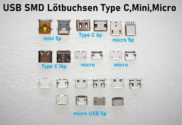 USB TYPE C Micro Mini SMD Buchse Weibliche Ersatz Lötbuchsen zum Löten ...
