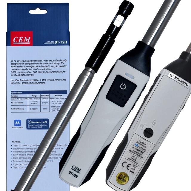 BLUETOOTH ANEMOMETER THERMOANEMOMETER Hot wire anemometer temperature ...