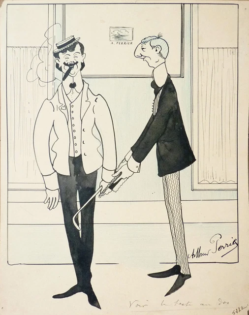ORIGINAL DRAWING BY Arthur PERRIER circa 1910 humor cartoon Bon Vivant ...