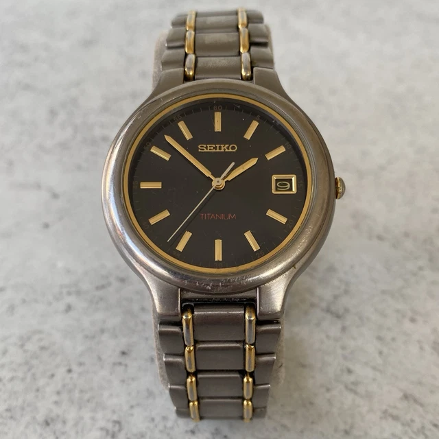 VINTAGE SEIKO 7N42-8090 Titanium Quartz Two Tone Quickset Date Watch £ ...