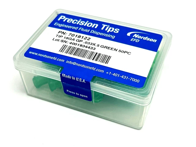 NORDSON EFD 7018122 Precision Tips 18 Gauge 50 Pcs Green Fast Free Post ...
