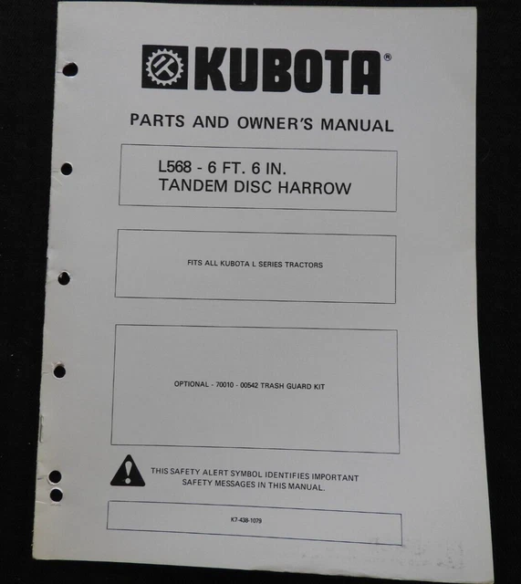 KUBOTA L SERIES Tractor "L568 Tandem Disc Harrow" Owners & Parts Catalog Manual £13.21 - PicClick UK